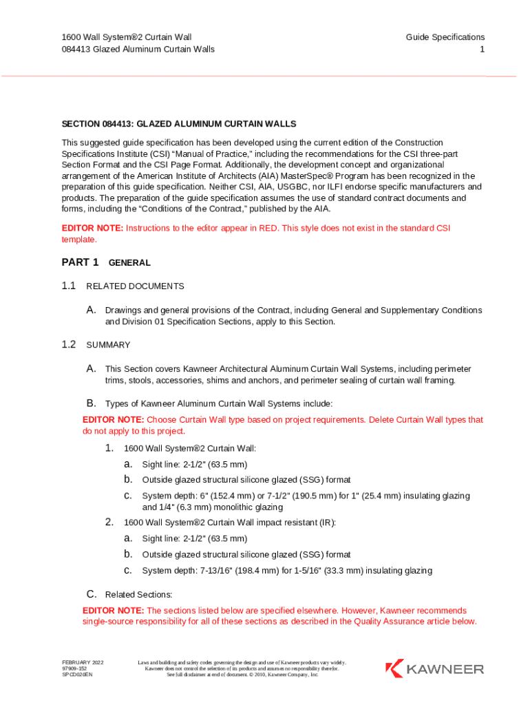 This suggested guide specification has been developed using the current ...