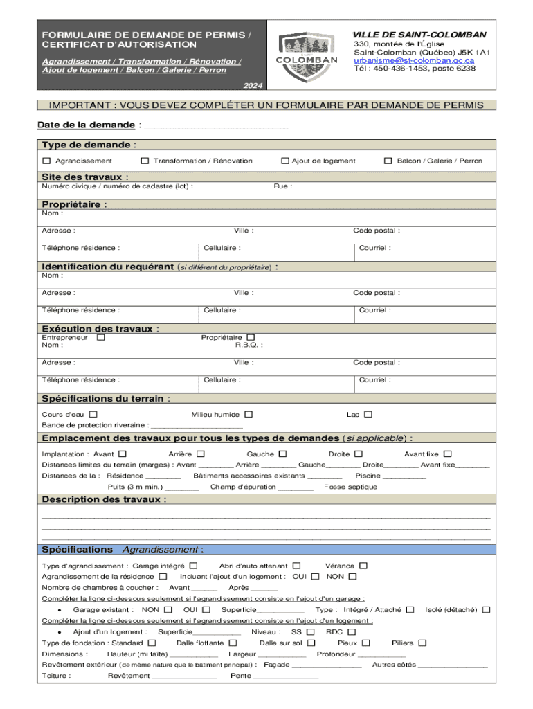 Remplissable en ligne formulaire de demande de permis / certificat d\'autorisation Fax Email ...