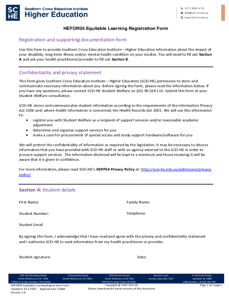 Fillable Online HEFOR05 Equitable Learning Registration Form Fax Email ...