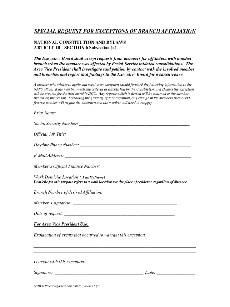 Fillable Online SPECIAL REQUEST FOR EXCEPTIONS OF ... Fax Email Print - pdfFiller