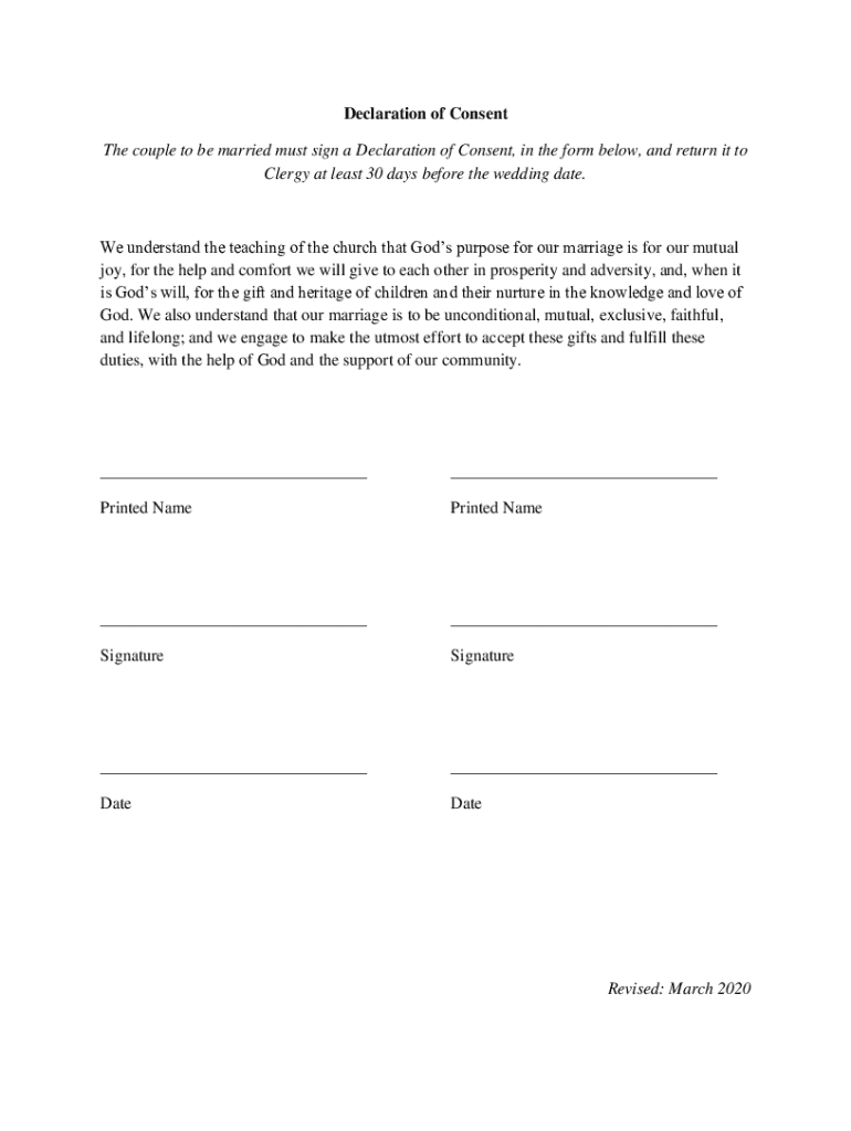Fillable Online Declaration of Consent The couple to be married must ...