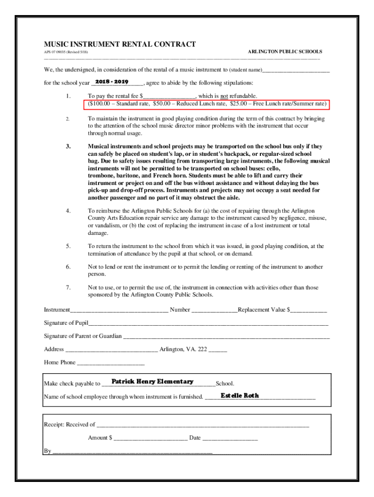 Fillable Online school-owned instrument rental agreement Fax Email ...