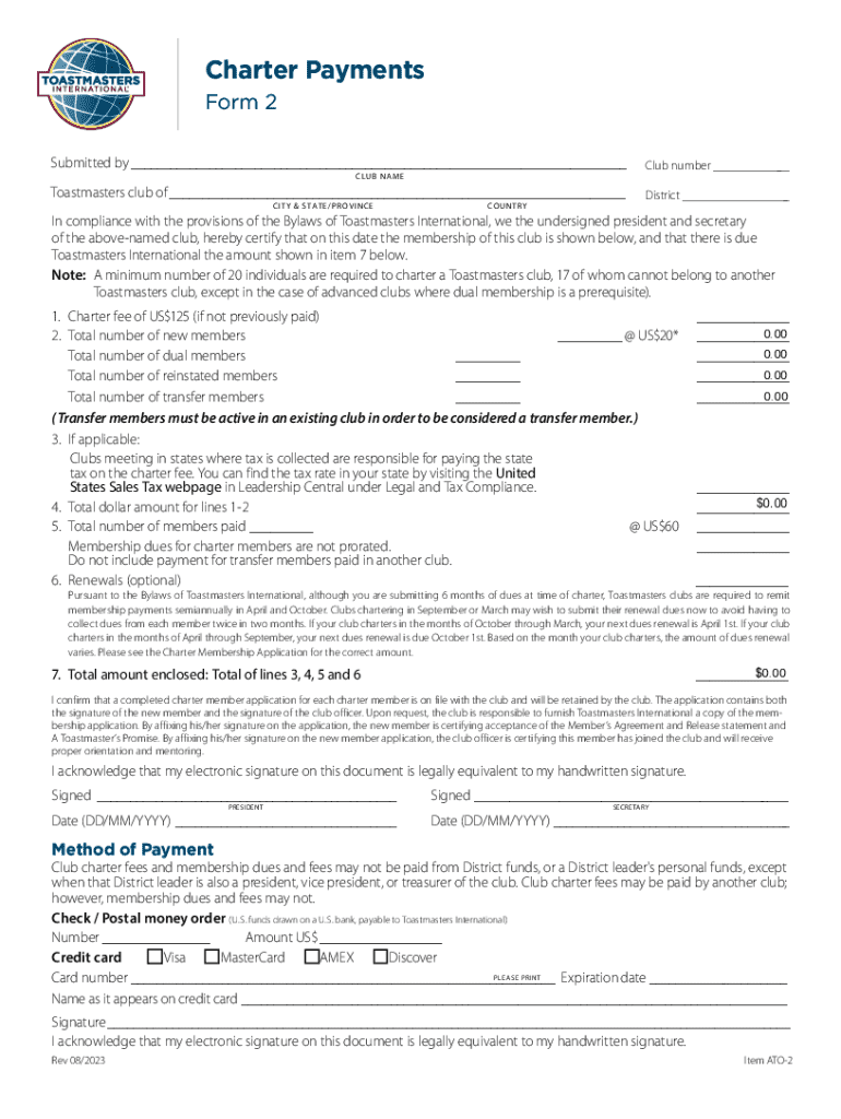 Fillable Online New Club Charter Checklist - District 57 Toastmasters ...