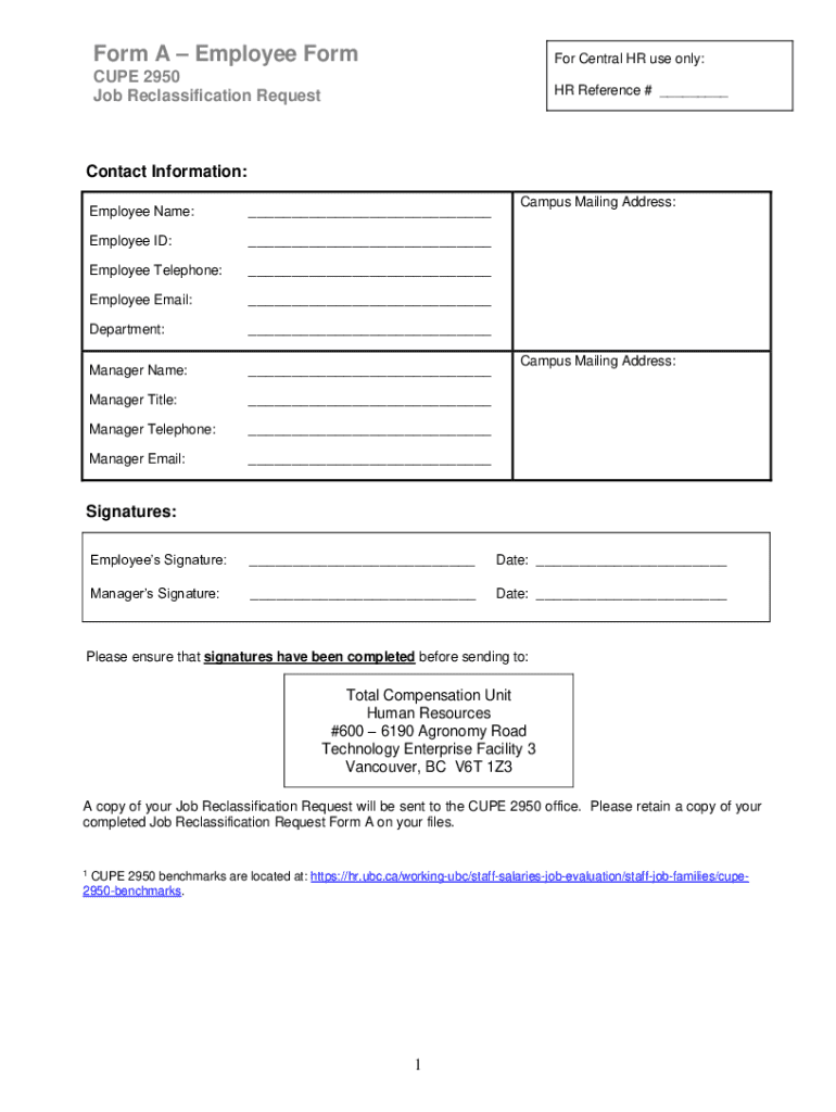 Fillable Online Fillable Online hr ubc CUPE 2950 Job Reclassification ... Fax Email Print ...