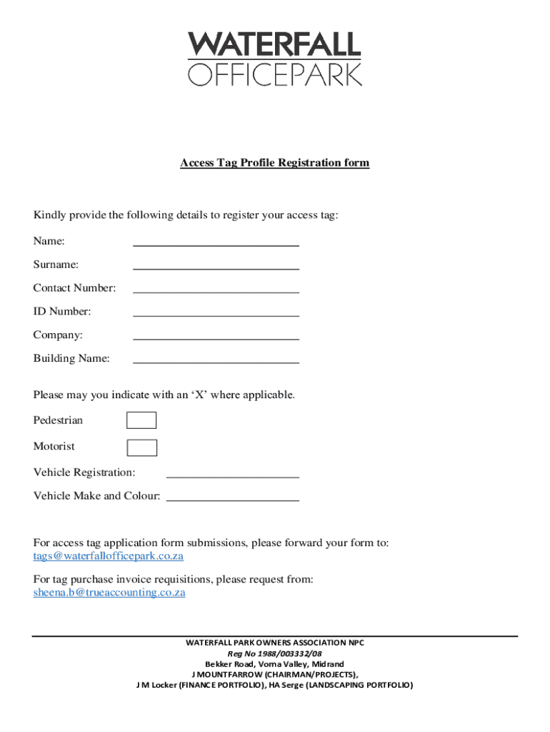 Fillable Online Access Tag Profile Registration form Fax Email Print ...