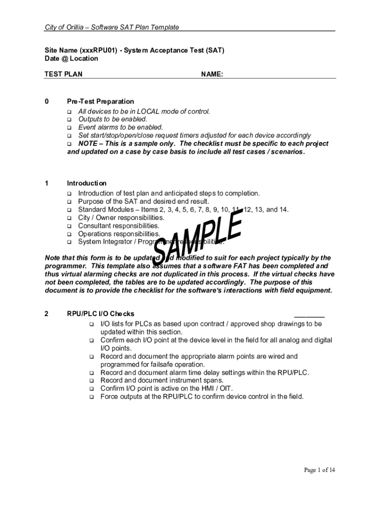 Fillable Online City of OrilliaSoftware SAT Plan Template Fax Email ...