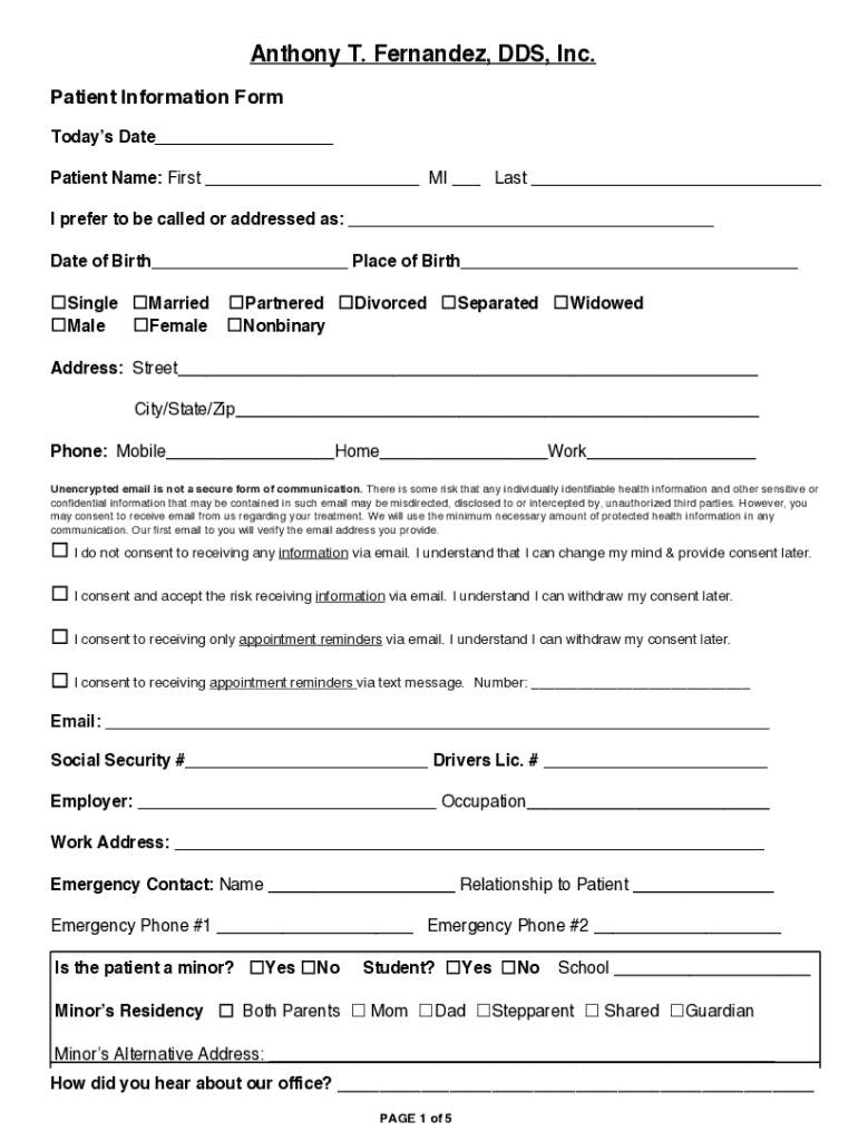 Fillable Online Patient Forms - Santa Rosa - Anthony T. Fernandez, DDS ...