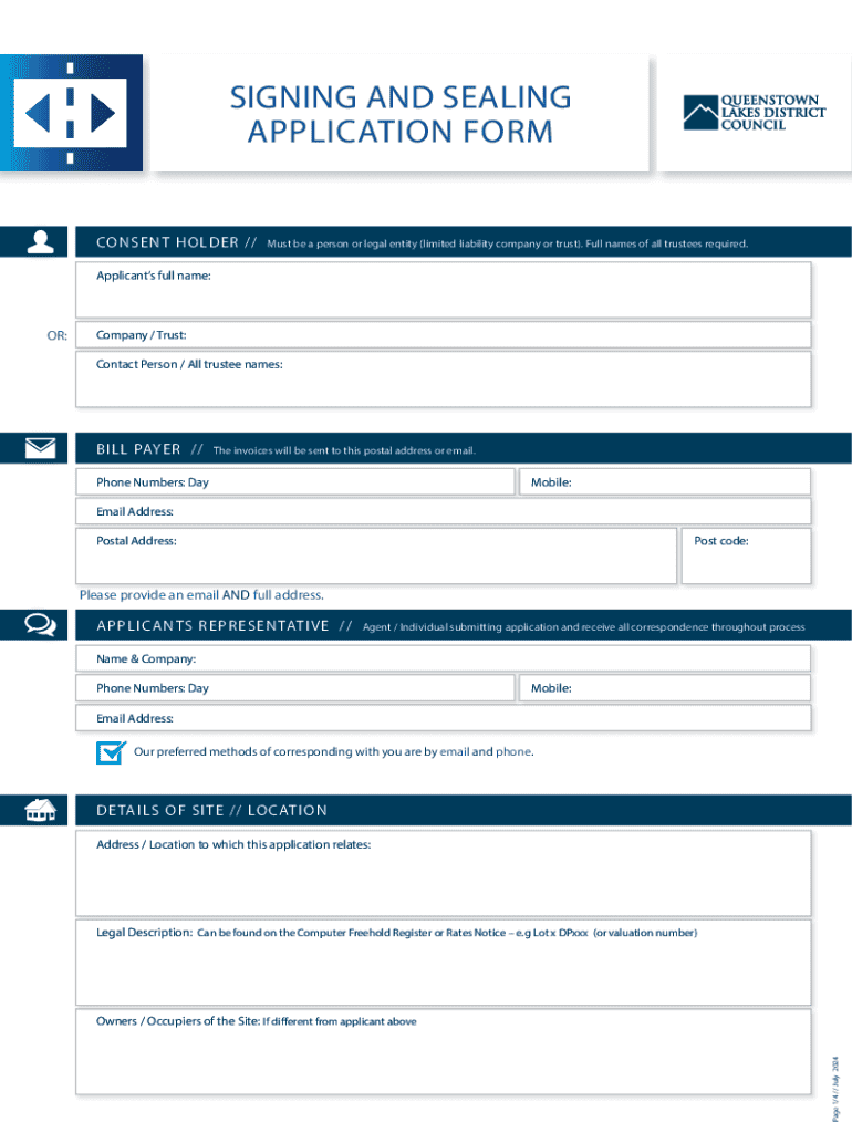 Fillable Online Signing and Sealing Application Form - Consent Holder ...