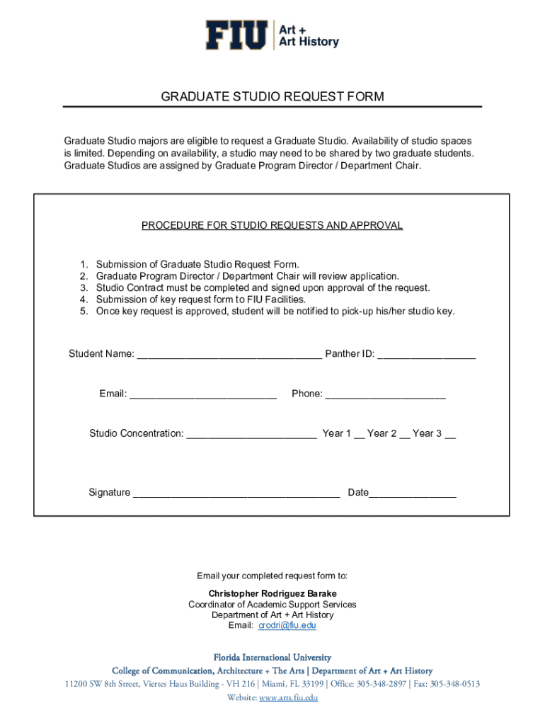Fillable Online GRADUATE STUDIO REQUEST FORM Fax Email Print - pdfFiller