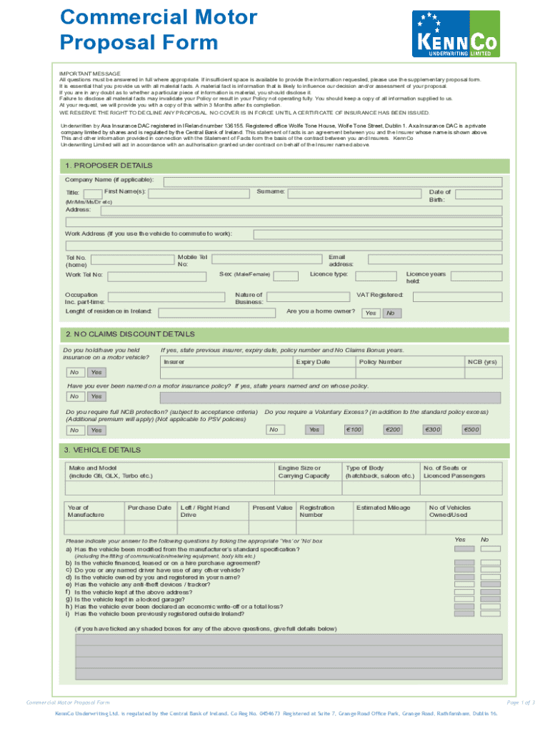 Fillable Online Commercial Motor Vehicle Proposal Form Fax Email Print ...