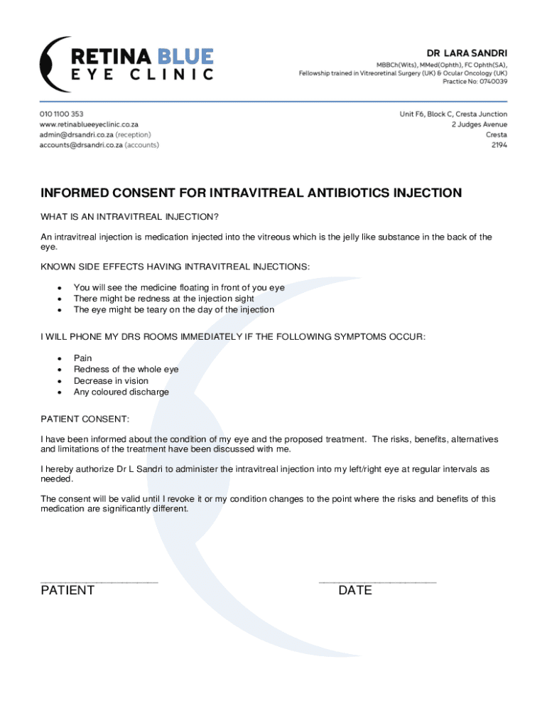 Fillable Online Intravitreal Injections Information Sheet and Consent ...