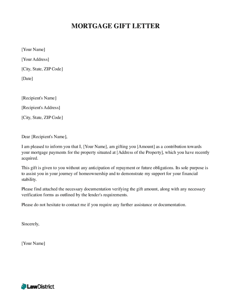 Fillable Online Free Gift Letter for Mortgage Template - PDFWord ...