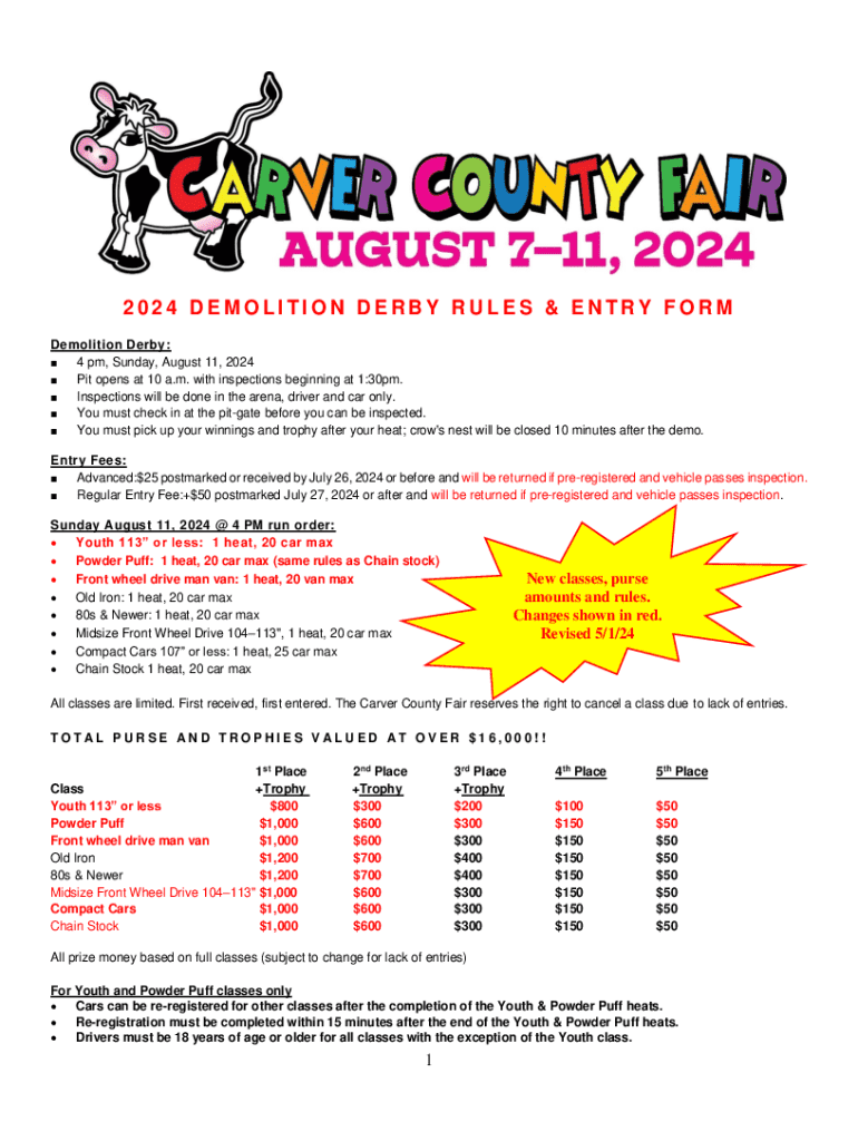 Fillable Online 2024 DEMOLITION DERBY RULES & ENTRY FORM Fax Email ...