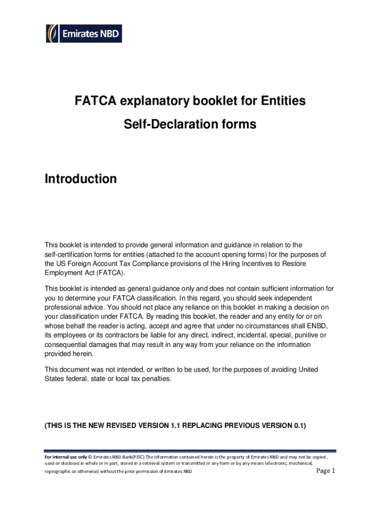 Fillable Online FATCA explanatory booklet for Entities Self-Declaration ...