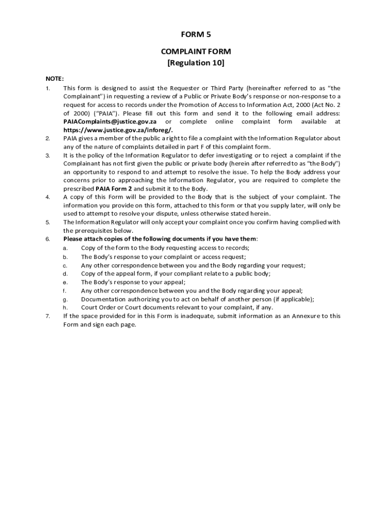 Fillable Online Complaint Form for Review of Access to Information ...