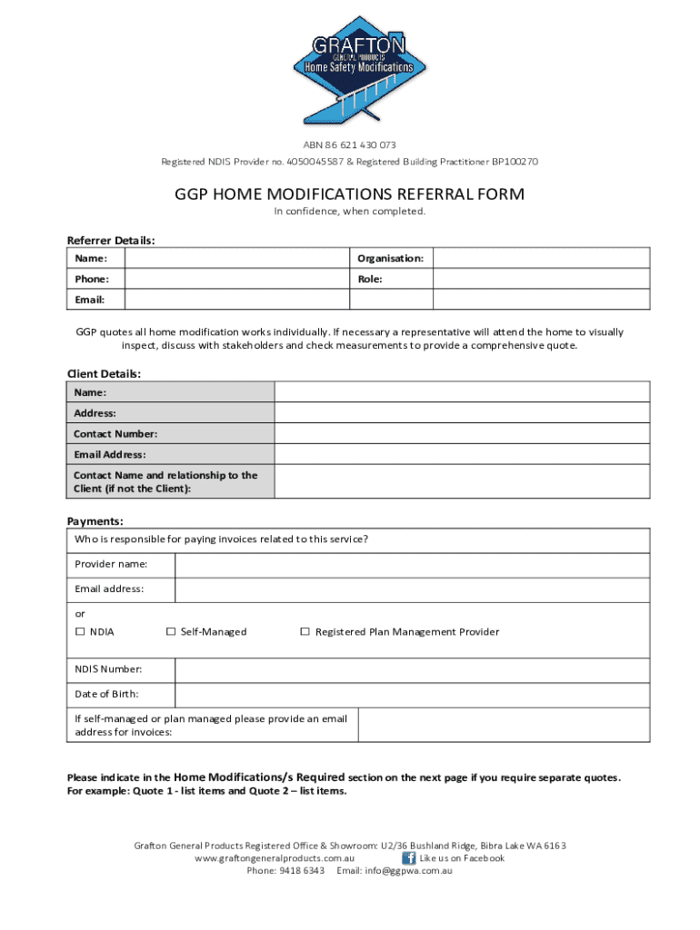 Fillable Online GGP HOME MODIFICATIONS REFERRAL FORM Fax Email Print - pdfFiller