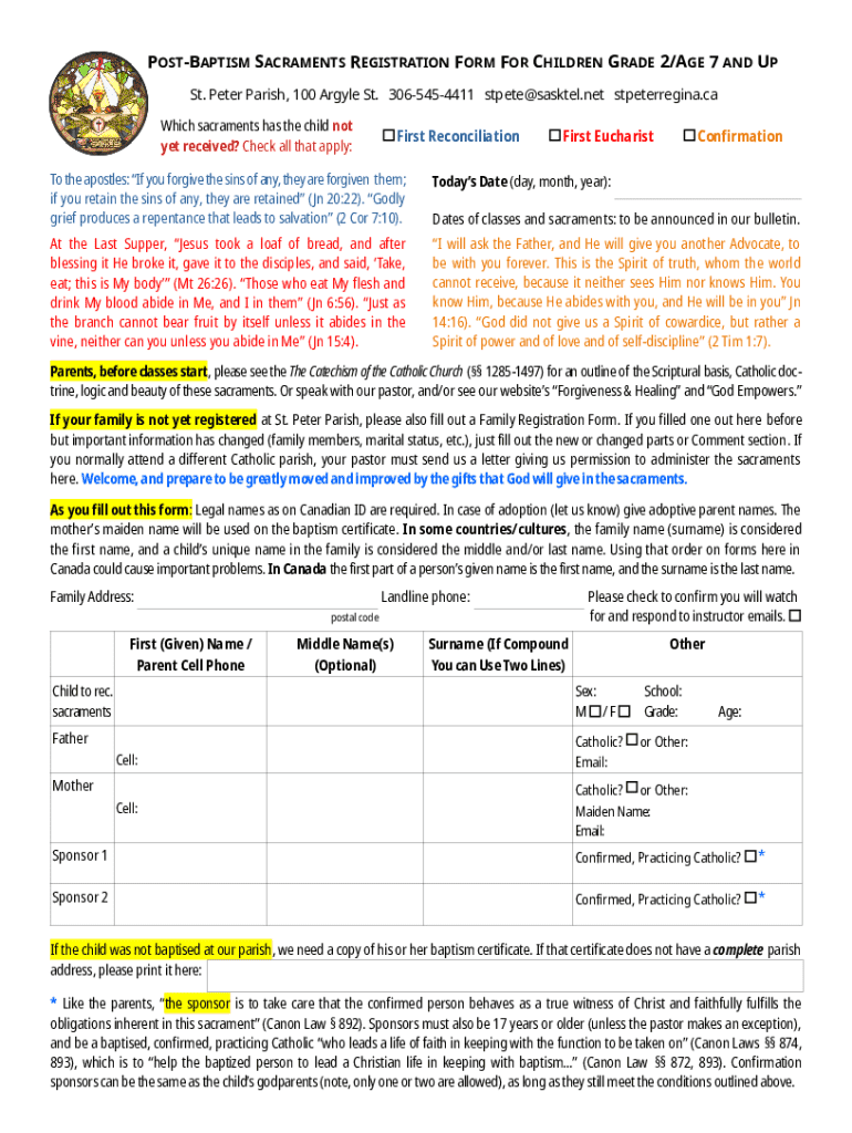 Fillable Online Baptism Application Packet Checklist - St. Peter ...