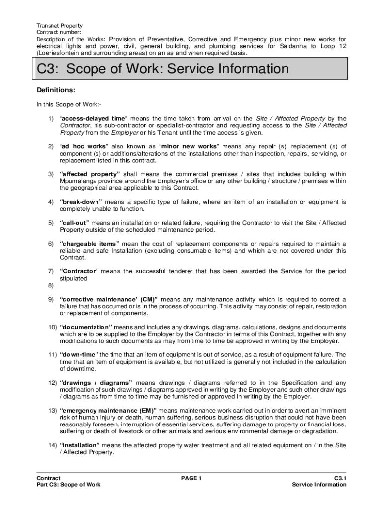 Fillable Online Preventative, Corrective And Emergency Plus Minor New W ...