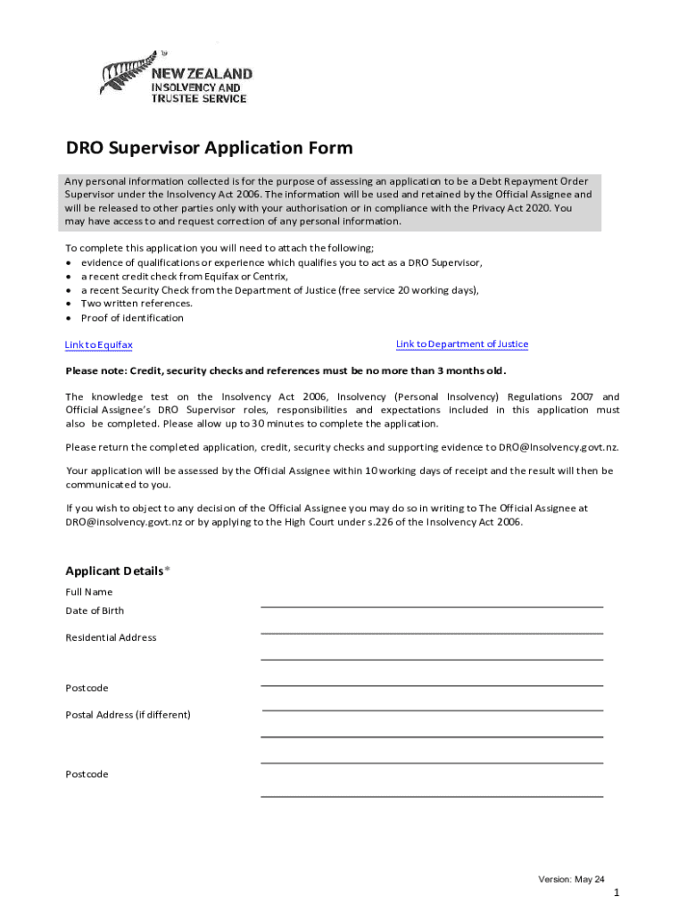 Fillable Online DRO Supervisor Application Form Fax Email Print - pdfFiller