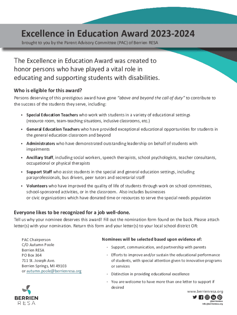 Fillable Online Berrien RESA - It\'s here! The PAC Excellence in ...