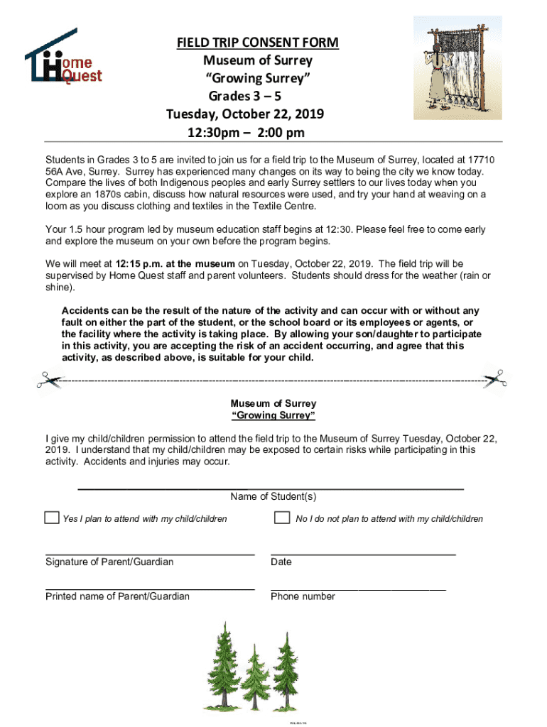 Fillable Online FIELD TRIP CONSENT FORM Museum of Surrey... Fax Email ...