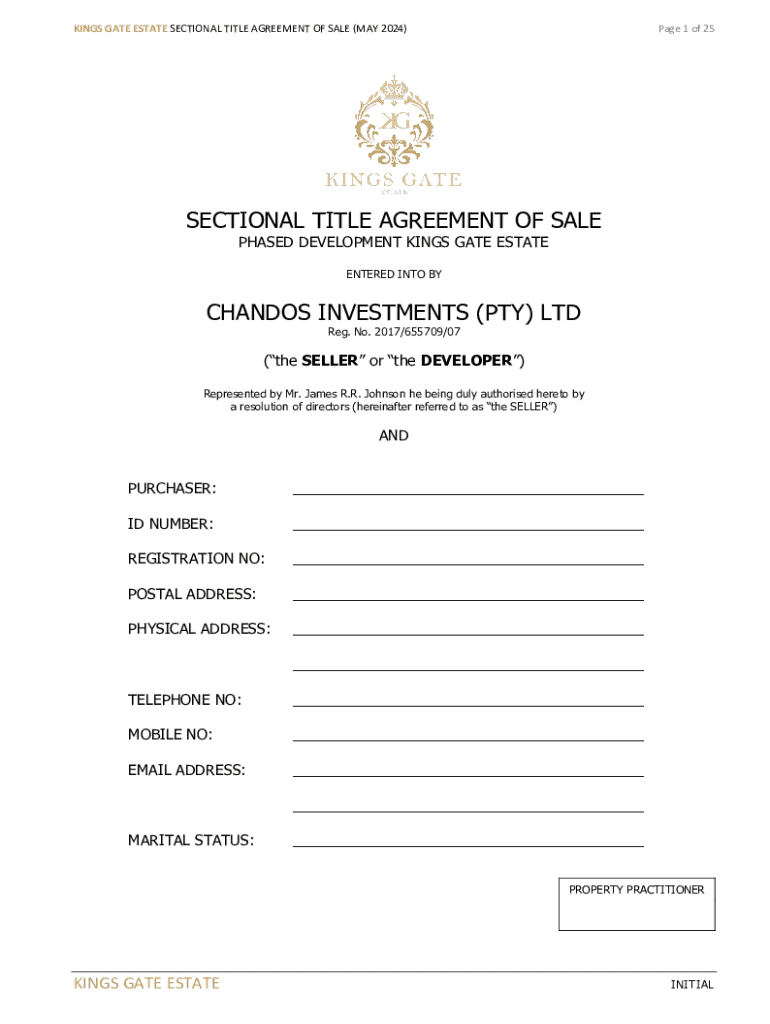 Fillable Online KINGS GATE ESTATE SECTIONAL TITLE AGREEMENT OF SALE ...