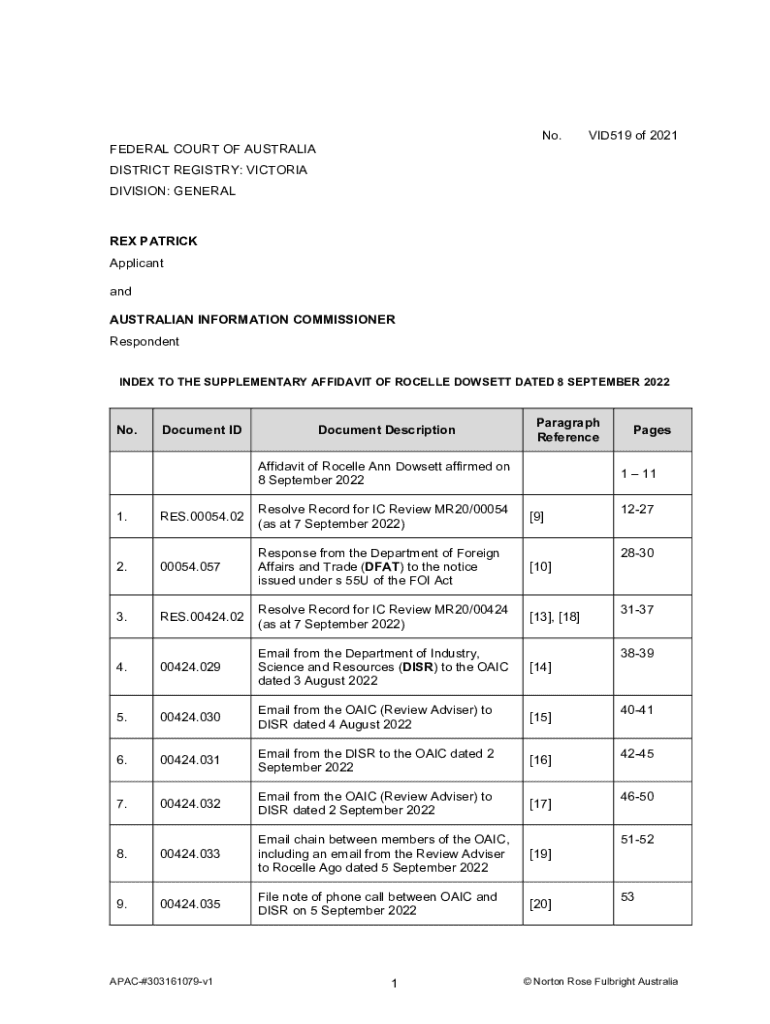 Fillable Online 61 - Affidavit of Rocelle Ann Dowsett affirmed on 14 ...
