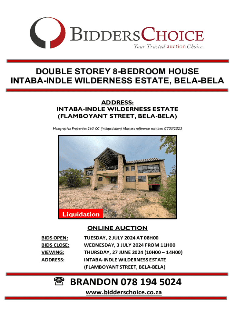Fillable Online 8 Bedroom House on auction in Intaba-Indle Wilderness ...