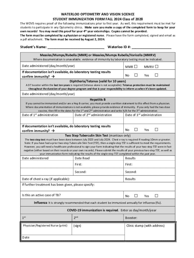 Fillable Online WATERLOO OPTOMETRY AND VISION SCIENCE Fax Email Print ...