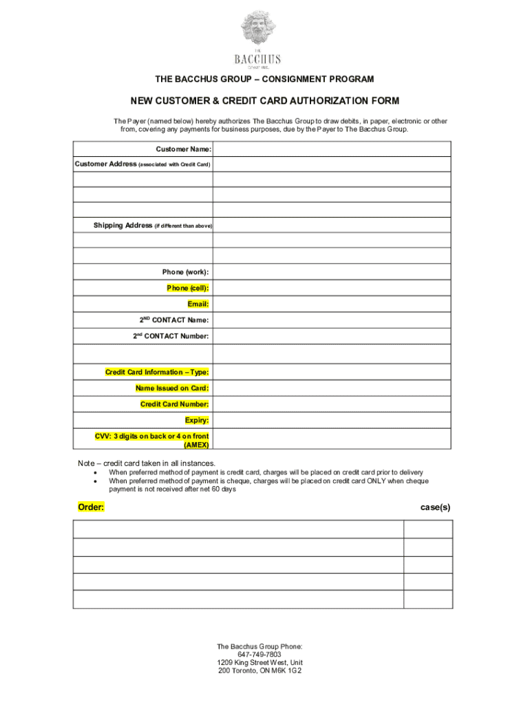 Fillable Online NEW CUSTOMER & CREDIT CARD AUTHORIZATION FORM Fax Email Print - pdfFiller