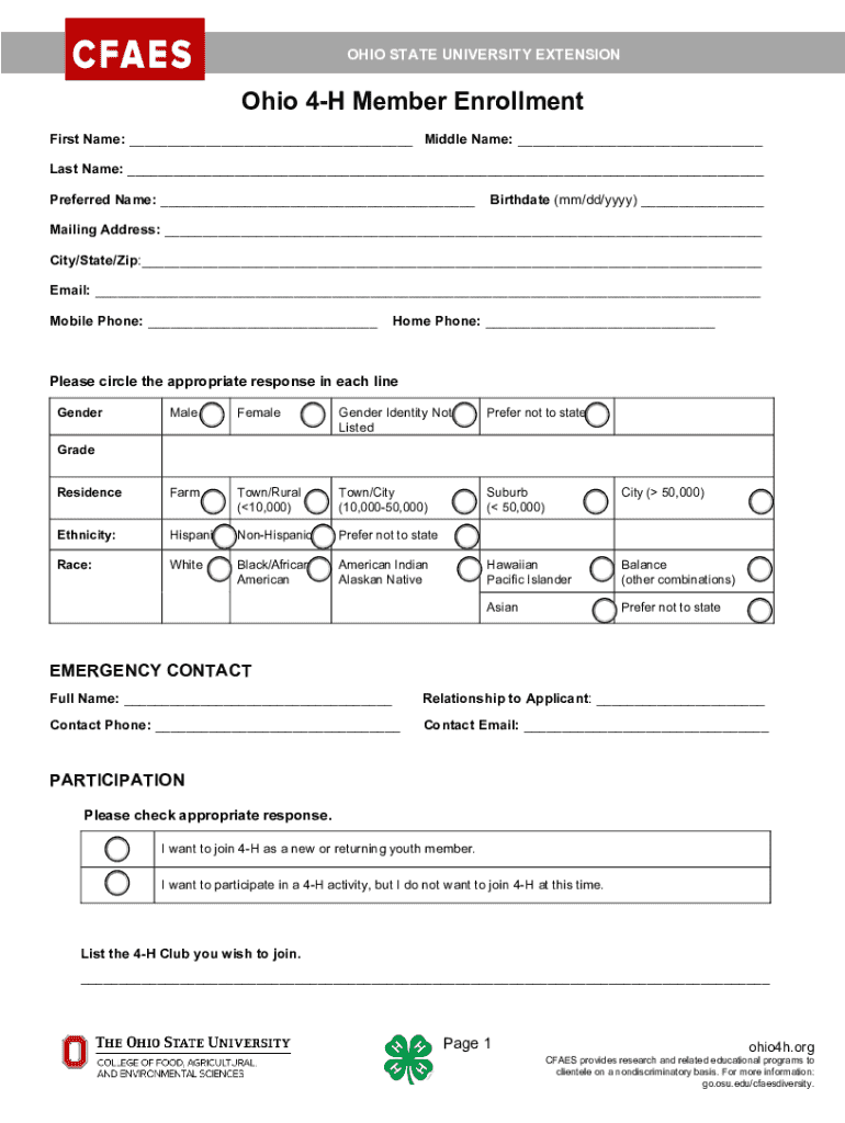 Fillable Online Ohio 4-H Volunteer Application 2.18.15 Fillable - Trumbull County Fax Email ...