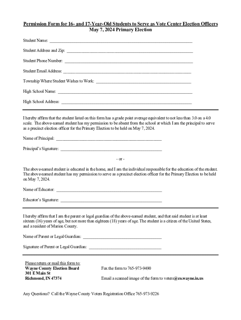 Fillable Online Permission Form for 16- and 17-Year-Old Students to Serve ... Fax Email Print ...