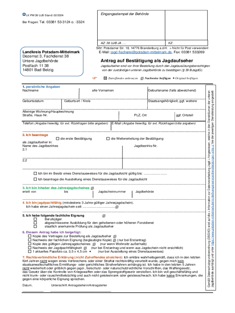 Ausfüllbares Online Antrag auf Erteilung / Weitererteilung eines Jagdscheines Fax Email Druck ...