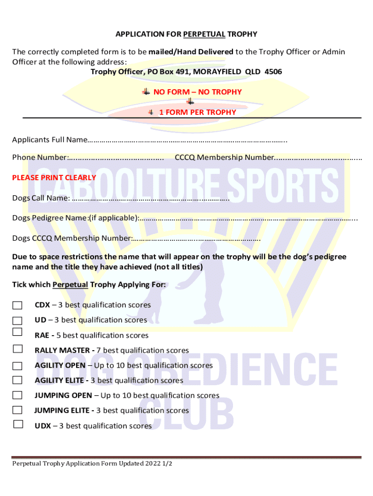 Fillable Online Application-for-Perpetual-Trophy-Form. ... Fax Email ...