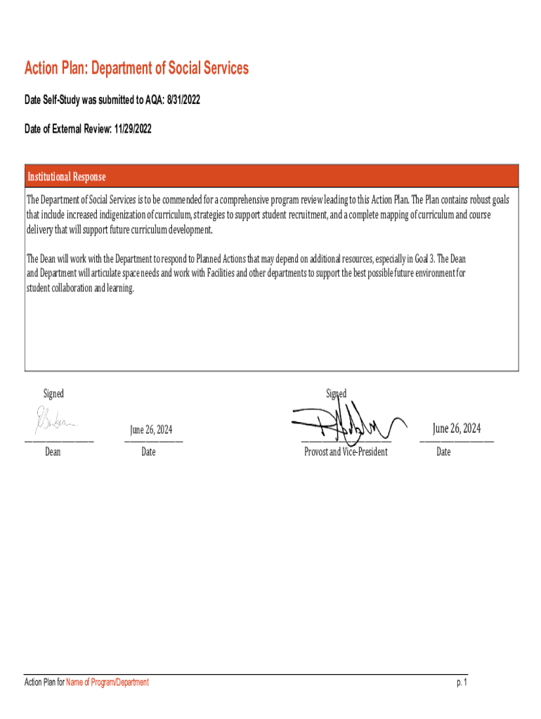 Fillable Online Action Plan: Department of Social Services Fax Email Print - pdfFiller