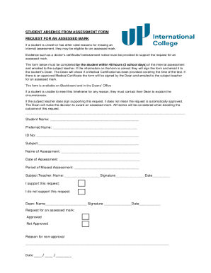 Fillable Online Student Absence From Assessment Form Request for Assessed Mark Fax Email Print ...