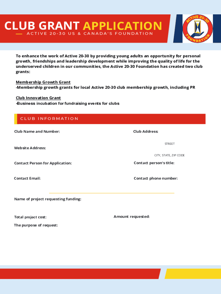 Fillable Online Club Grant Application Template Fax Email Print - pdfFiller