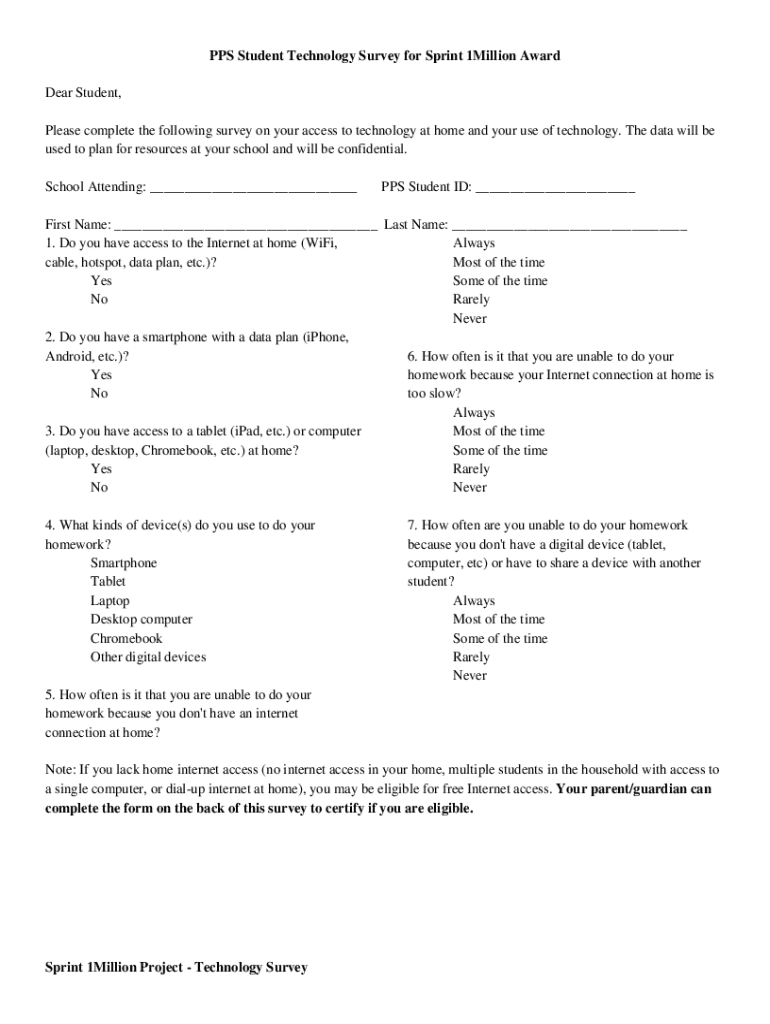 Fillable Online Student Technology Survey Form Template Fax Email Print ...
