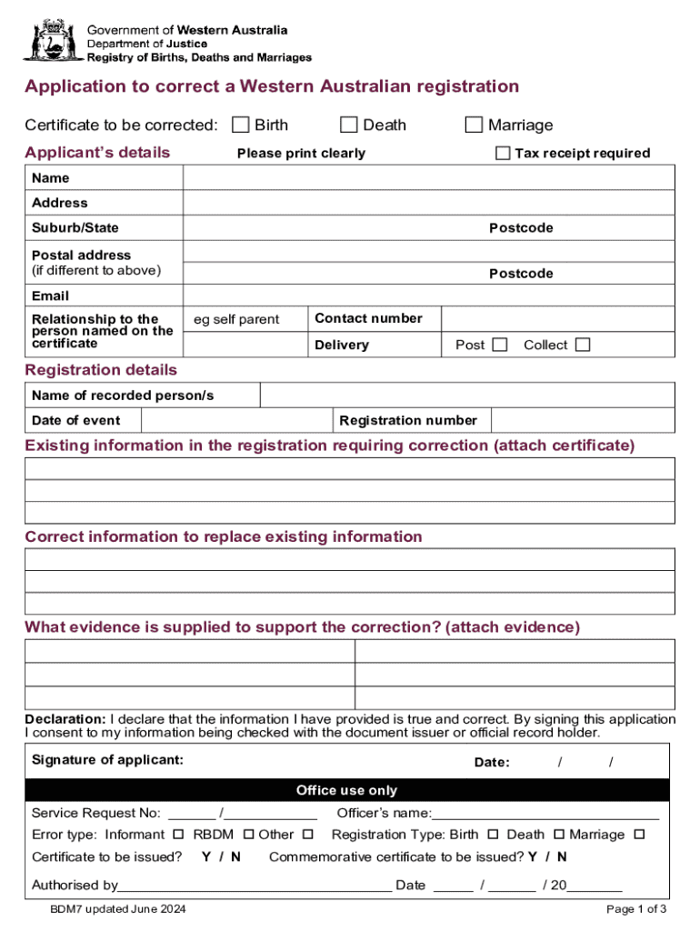 Fillable Online Correct or amend a birth, death or marriage certificate. Fax Email Print - pdfFiller