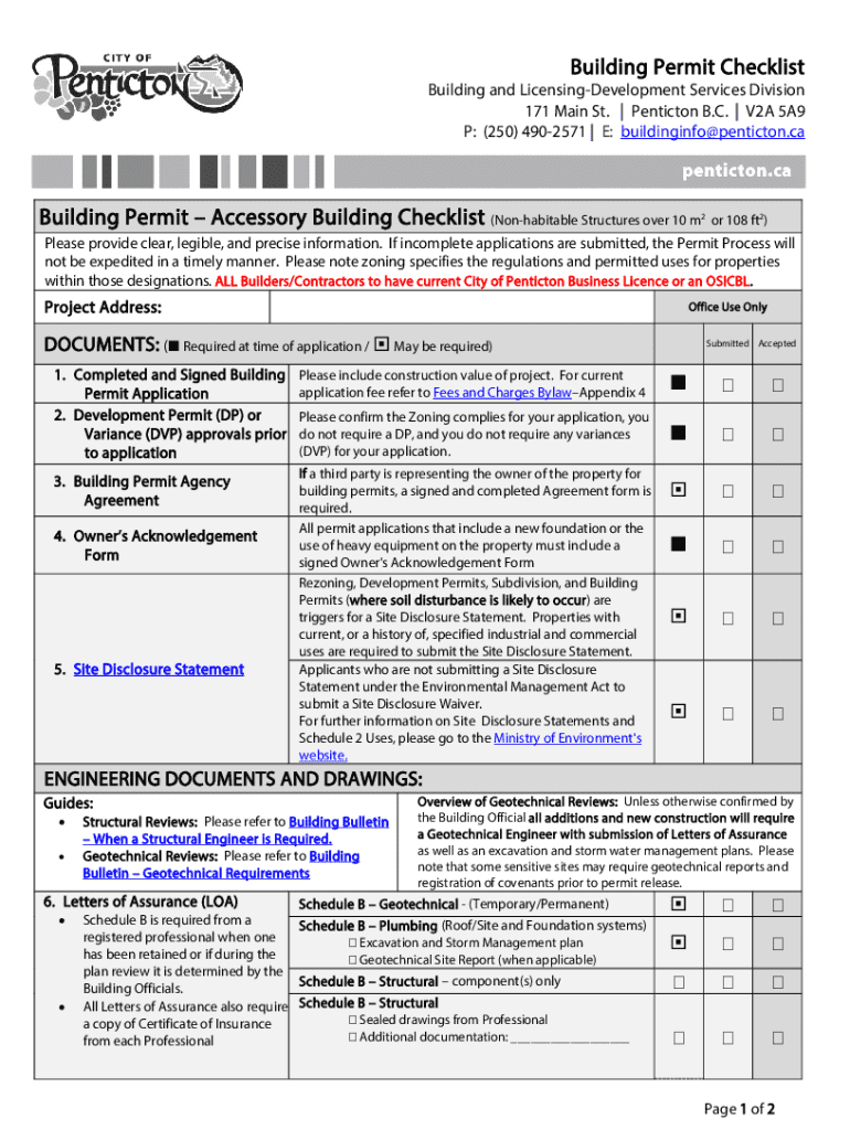 Fillable Online Building Permit Accessory Building Checklist (Non ...