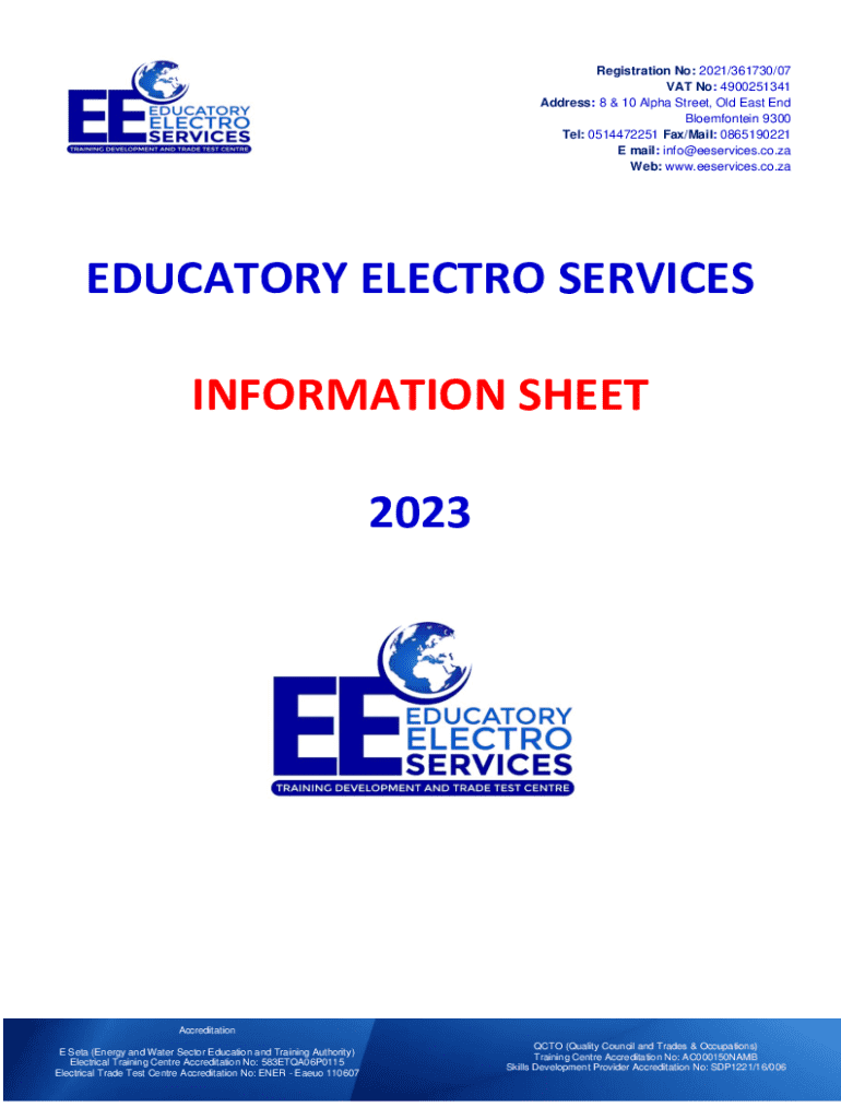 Fillable Online EDUCATORY ELECTRO SERVICES INFORMATION SHEET 2023 Fax ...