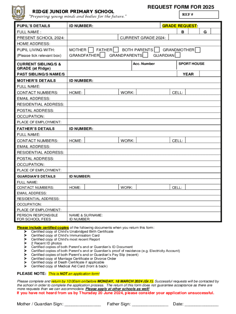 Fillable Online REQUEST FORM FOR 2025 Fax Email Print - pdfFiller