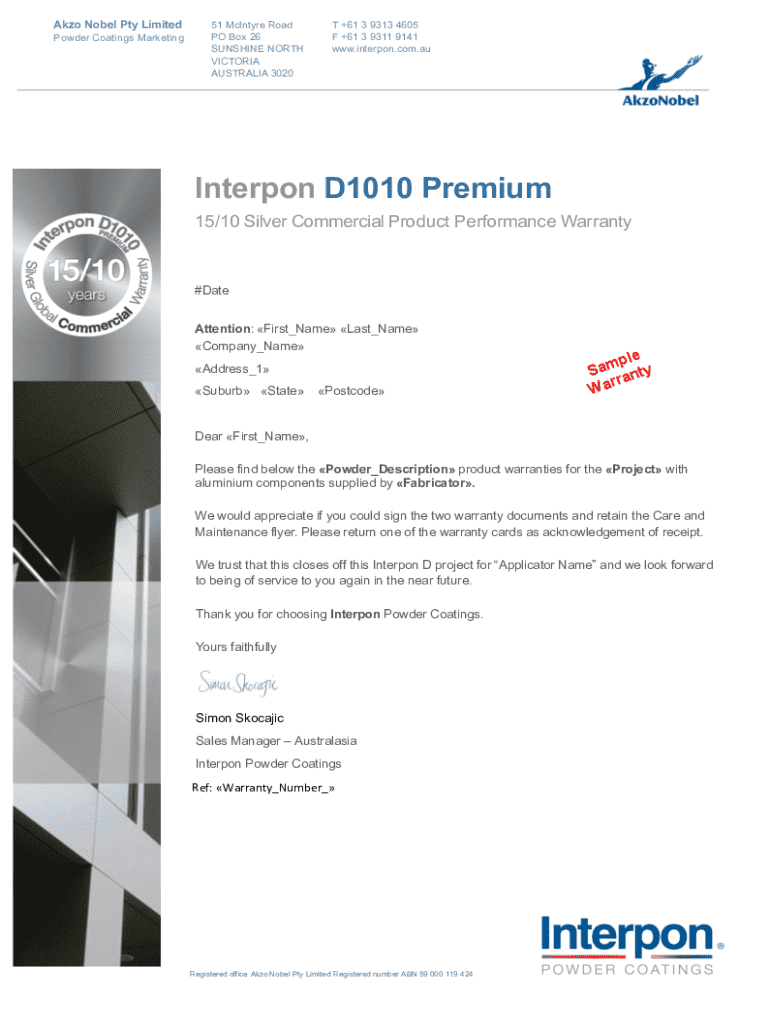 Fillable Online Interpon D1010 Premium WarrantySAMPLE document. A ...