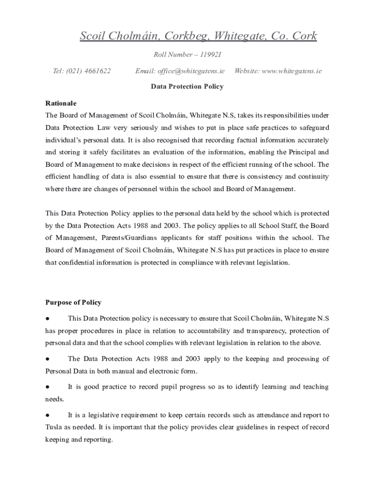 Fillable Online Scoil Cholmin, Corkbeg, Whitegate, Co Fax Email Print ...
