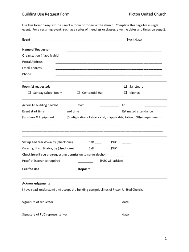 Fillable Online Building Use Agreement & Request Form Fax Email Print ...