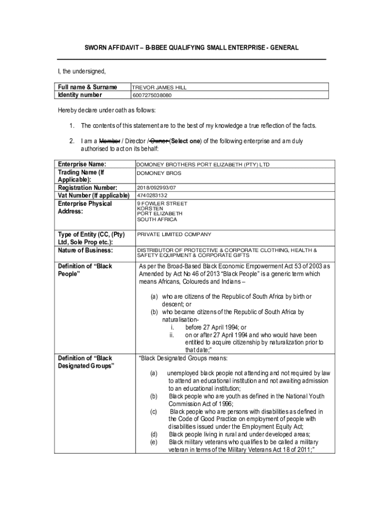 Fillable Online Bee sworn affidavit word template download: Fill out ...