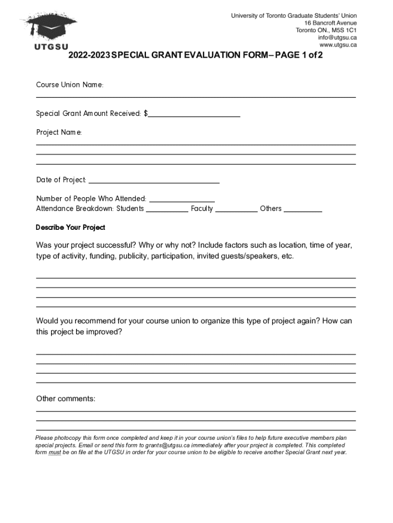 Fillable Online 2022-2023 SPECIAL GRANT EVALUATION FORM Fax Email Print ...