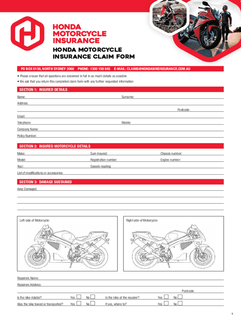 Fillable Online Fillable Online honda motorcycle insurance claim form ...