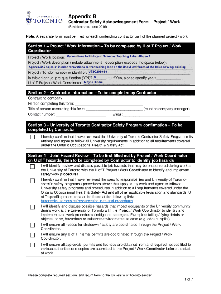 Fillable Online Fillable Online Contractors Safety Acknowledgement Form ...