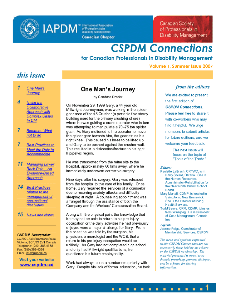 Fillable Online Disability Management: Theory, Strategy and Industry ...